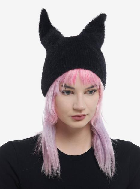 Fuzzy Black Ear Beanie | Hot Topic