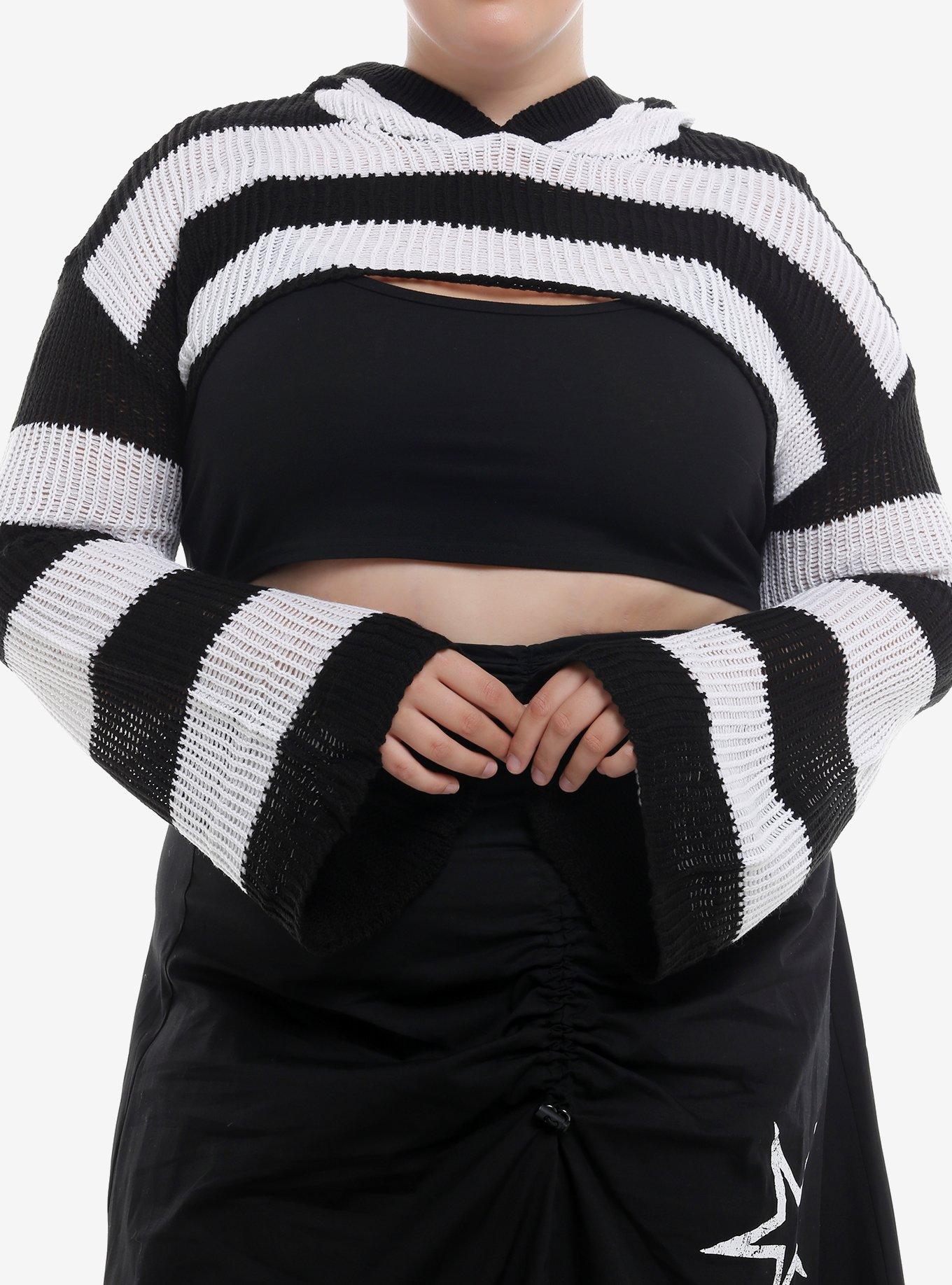 Social Collision Black & White Knit Hooded Bolero Girls Crop Shrug Plus ...