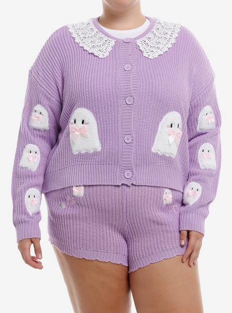 Sweet Society Pastel Purple Ghost Knit Girls Cardigan Plus Size | Hot Topic