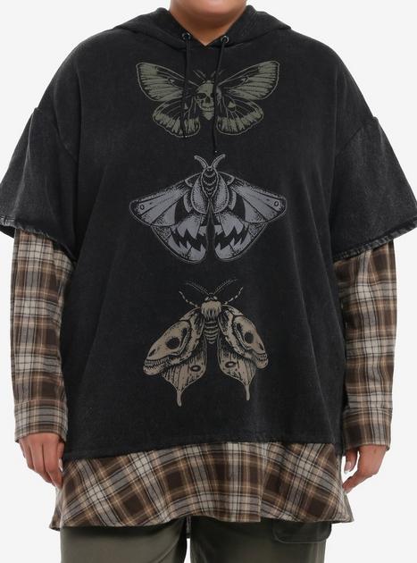 Social Collision Moth Plaid Girls Twofer Hoodie Plus Size Hot Topic