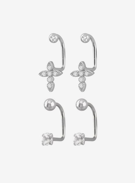 16G Steel Cross Bling Labret Hoop 4 Pack | Hot Topic