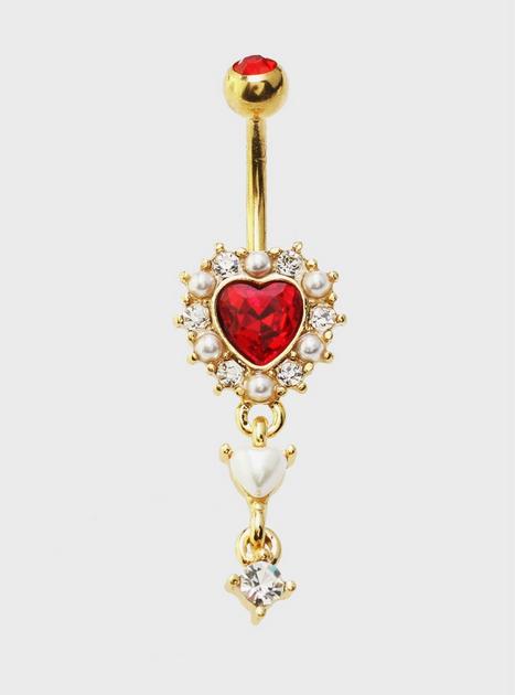 14G Steel Gold Red Heart Navel Barbell | Hot Topic