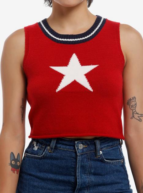 Red And White Star Girls Knit Tank Top Hot Topic