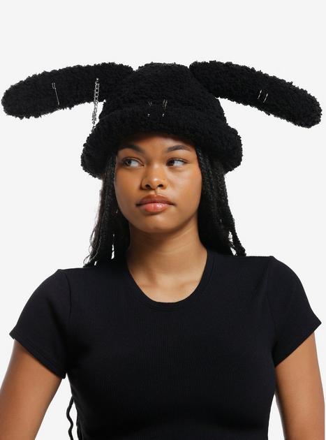 Black 3D Bunny Ear Pierced Fuzzy Beanie | Hot Topic