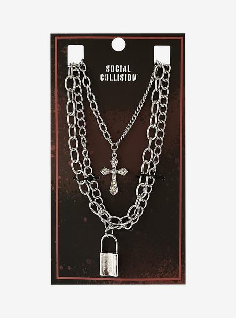 Social Collision Padlock Cross Chain Necklace | Hot Topic