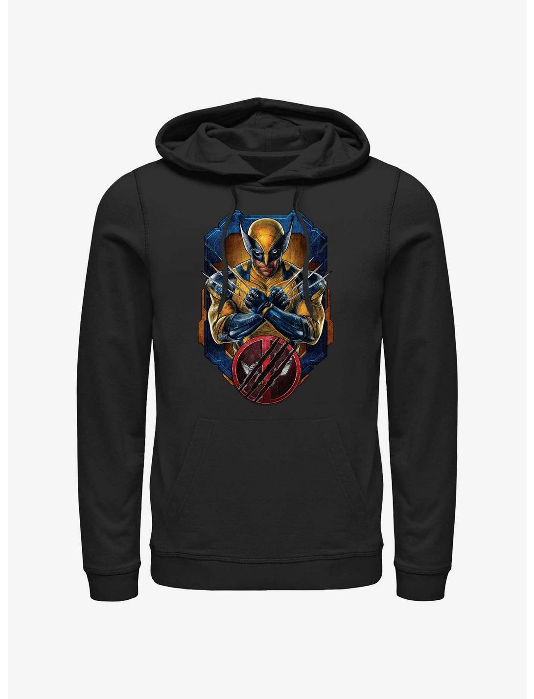 Marvel Deadpool & Wolverine Wolverine Pose Badge Hoodie - BLACK | BoxLunch Marvel Deadpool & Wolverine Wolverine Pose Badge Hoodie - BLACK | BoxLunch