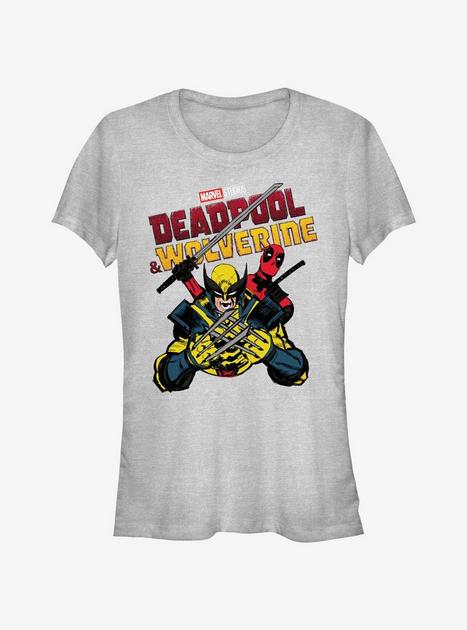 Marvel Deadpool & Wolverine Cross Slash Fight Girls T-Shirt - GREY ...