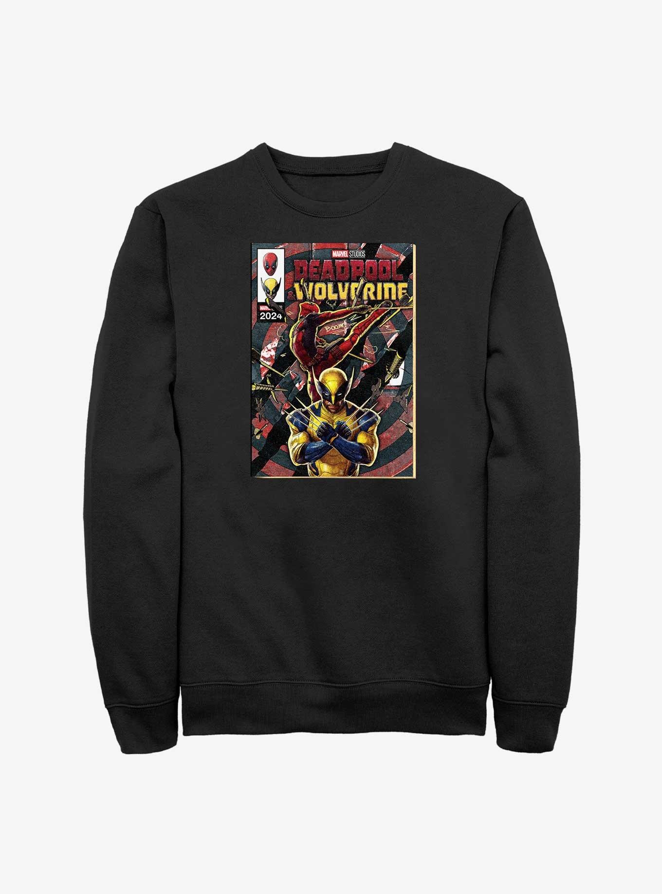 Hot Topic Marvel Deadpool & Wolverine Comic Cover Explosion Sweatshirt ...