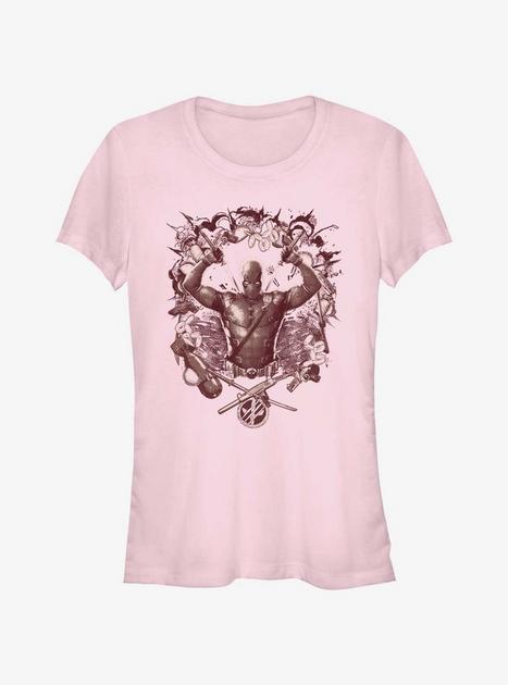 Marvel Deadpool & Wolverine Weapons Explosion Girls T-Shirt - PINK ...
