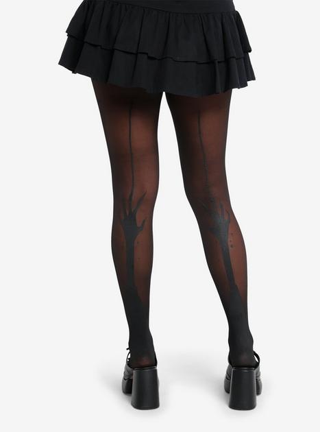 Black Back Seam Hand Print Tights | Hot Topic