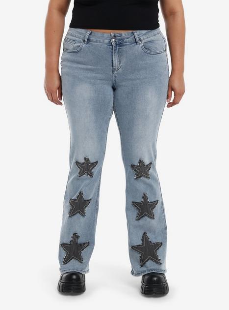 Light Indigo Star Patch Flare Denim Pants Plus Size Hot Topic