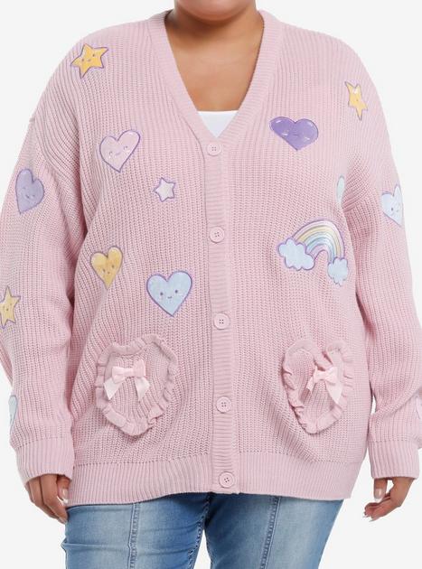 Sweet Society Rainbow Hearts And Star Patch Pastel Pink Girls Cardigan