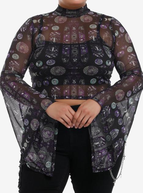 Cosmic Aura Stained Glass Sheer Girls Mock Neck Top Plus Size | Hot Topic