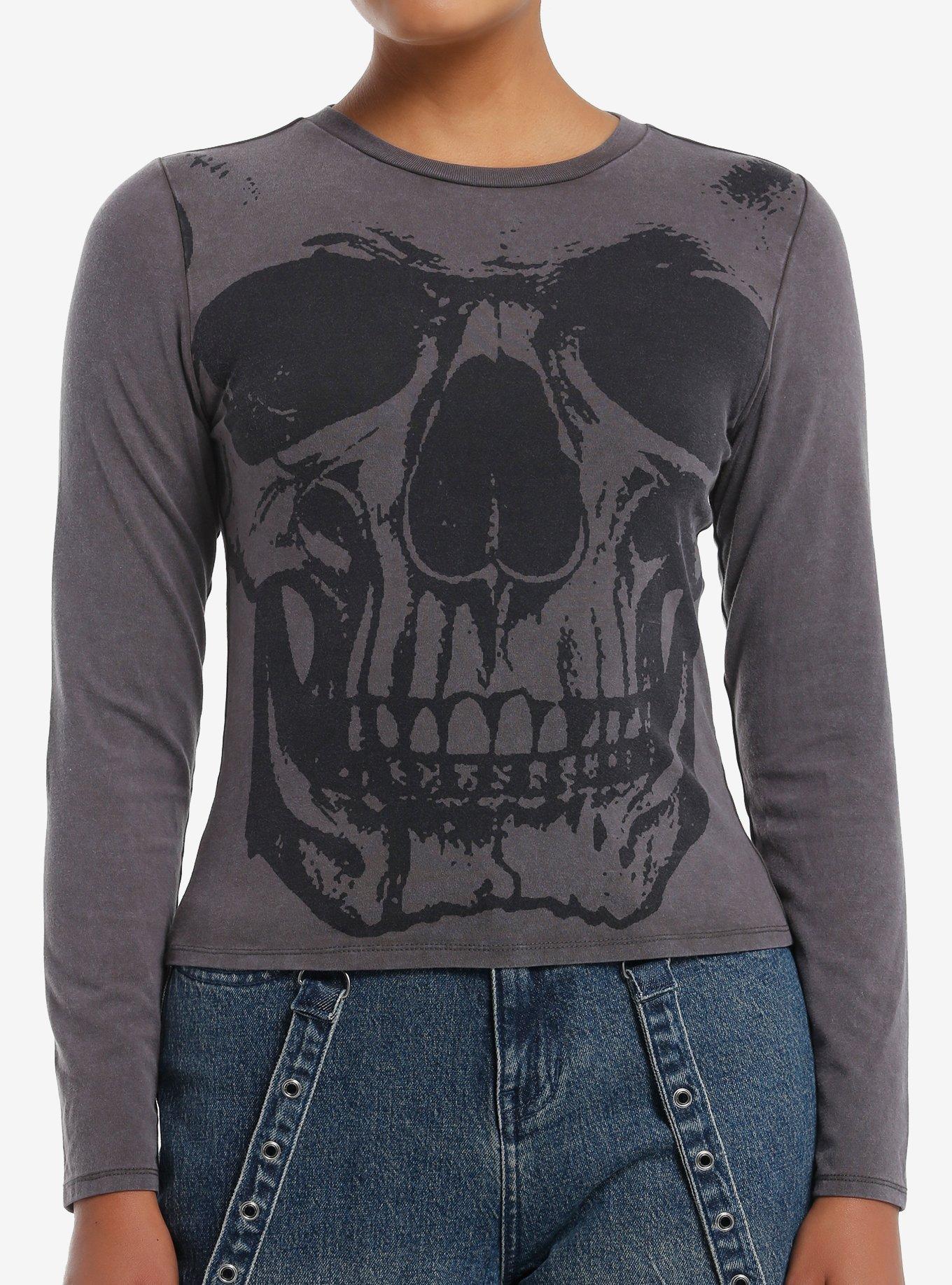Social Collision Grey Skull Girls Long Sleeve Top Hot Topic