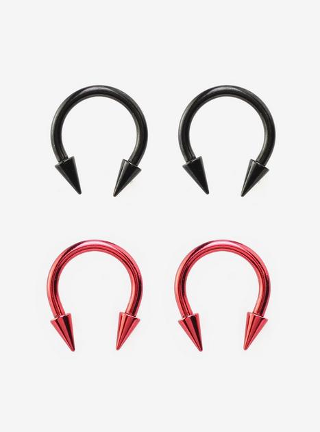 Steel Black & Red Circular Barbell 4 Pack | Hot Topic