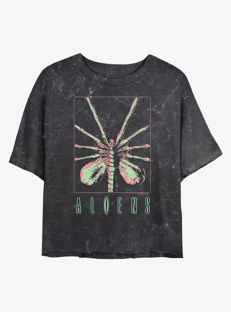 Alien Face Hugger Girls Mineral Wash Crop T-Shirt - BLACK | Hot Topic