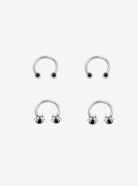 Steel Silver Spider & Black Gem Curved Barbell 4 Pack | Hot Topic