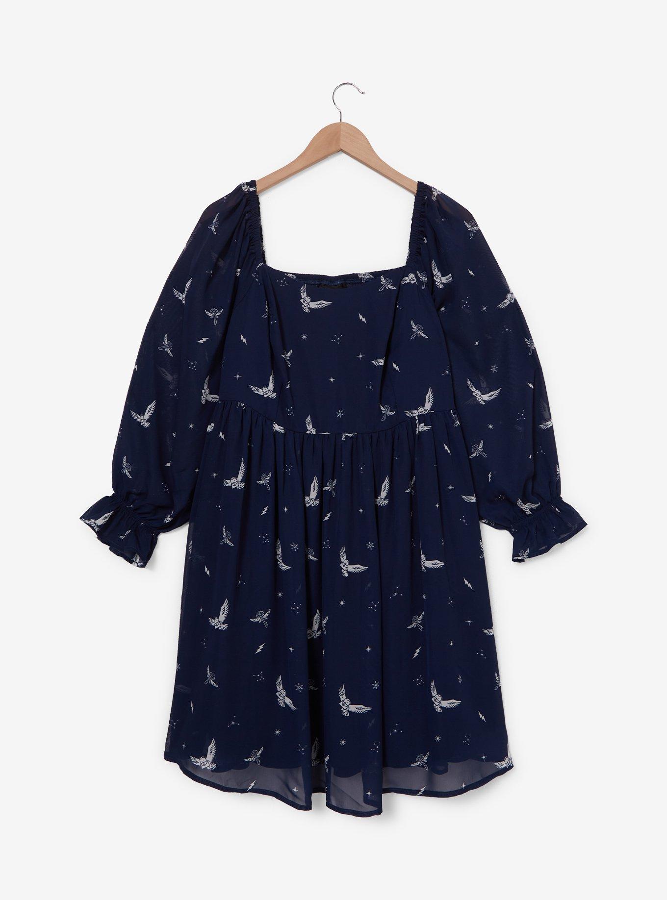 Harry Potter Hedwig Allover Print 3/4 Sleeve Plus Size Dress | Her Universe