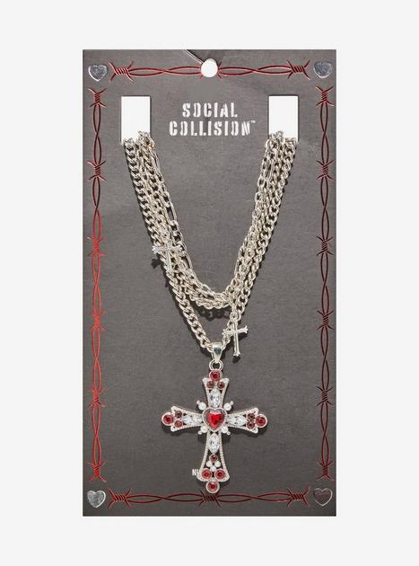 Social Collision Cross Chain Necklace Set | Hot Topic