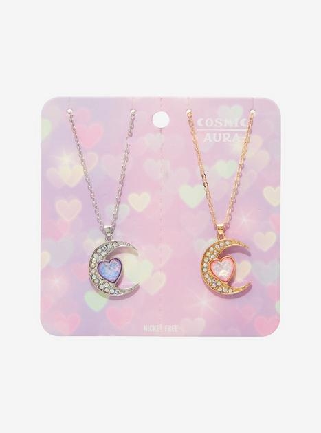 Cosmic Aura Rhinestone Moon Heart Best Friend Necklace Set | Hot Topic
