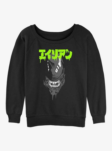 Alien Big Face Kanji Womens Slouchy Sweatshirt - BLACK | BoxLunch