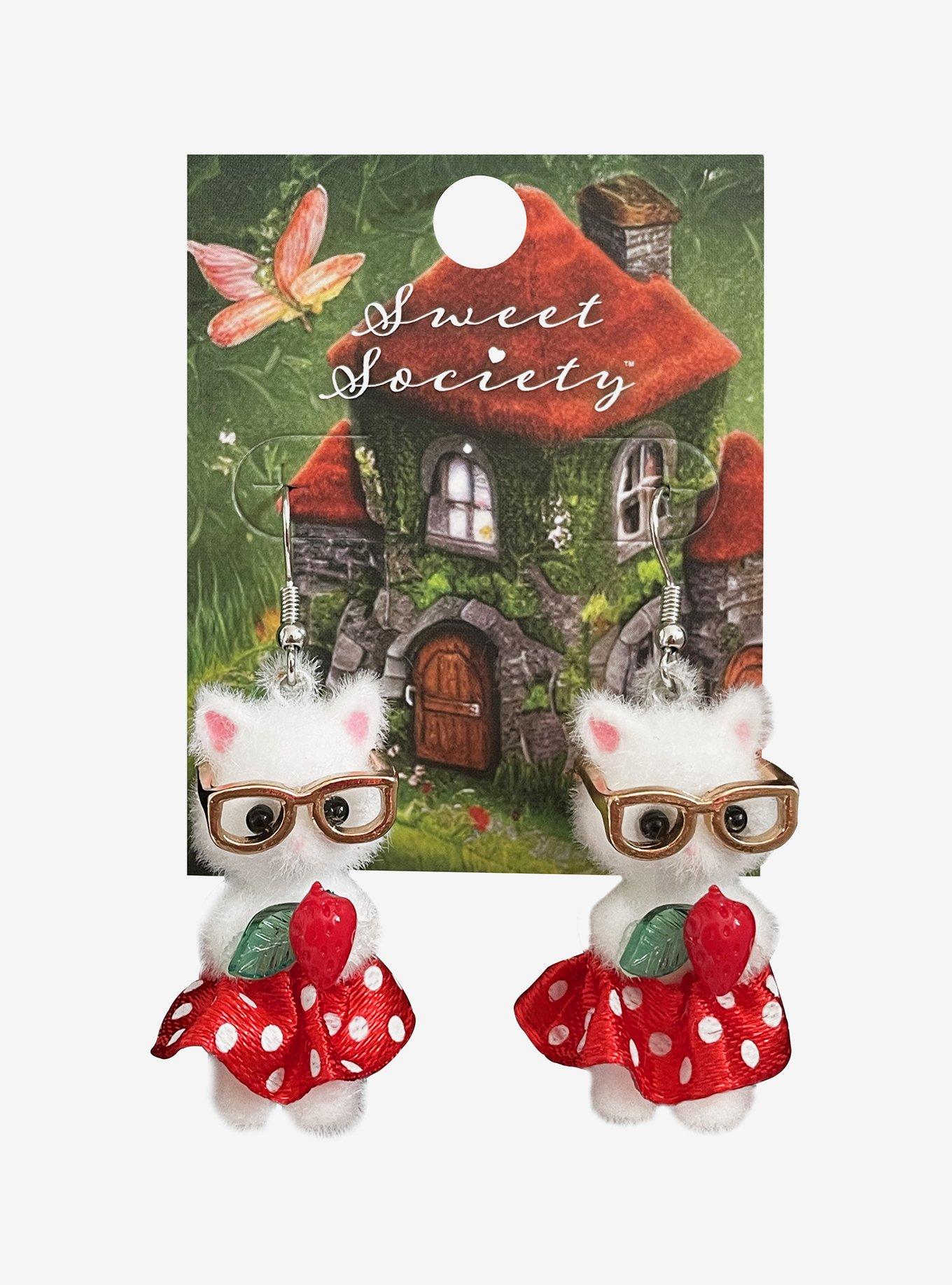 Sweet Society Kitty Strawberry Figural Earrings Hot Topic