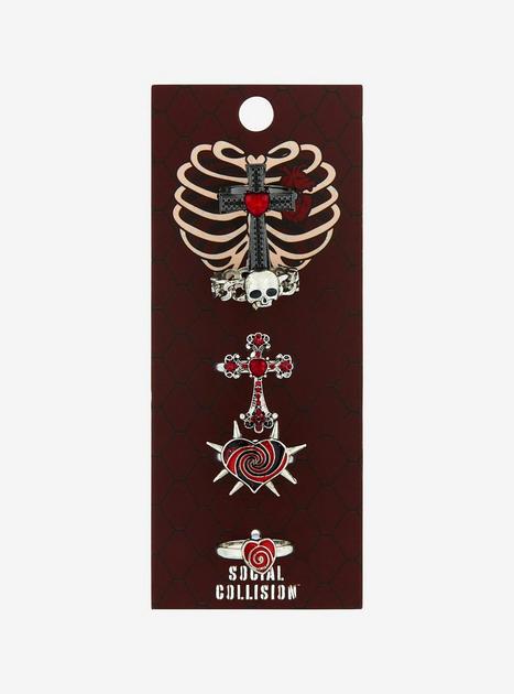 Social Collision Heart Cross Ring Set | Hot Topic