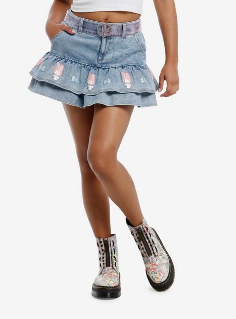My Melody Rhinestone Tiered Denim Skirt With Belt | Hot Topic