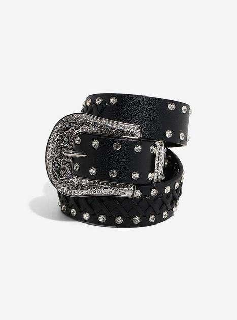 Black Crisscross Bling Belt | Hot Topic