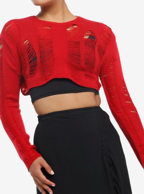 Social Collision Red Distressed Bolero Girls Crop Shrug | Hot Topic