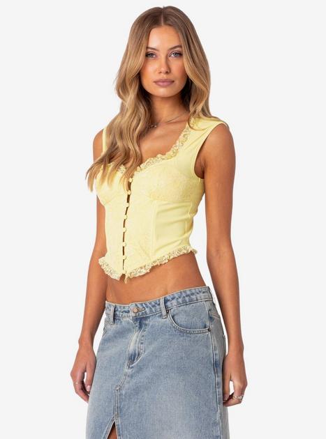 Button Front Lacey Corset Top | Hot Topic