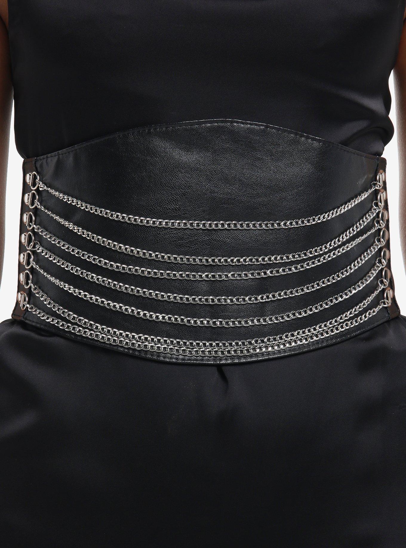 Black Faux Leather Chain Corset Belt Hot Topic