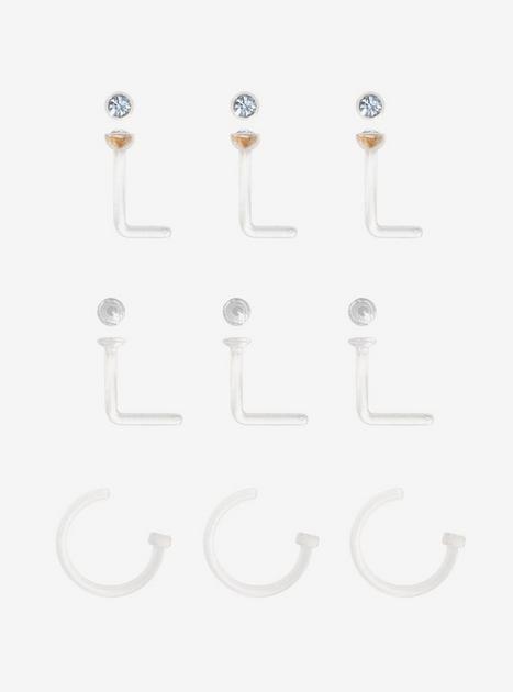Plastic Bling Retainer Nose Stud & Hoop 9 Pack | Hot Topic