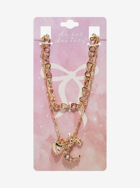 Sweet Society Moon Heart Bling Layered Necklace | Hot Topic