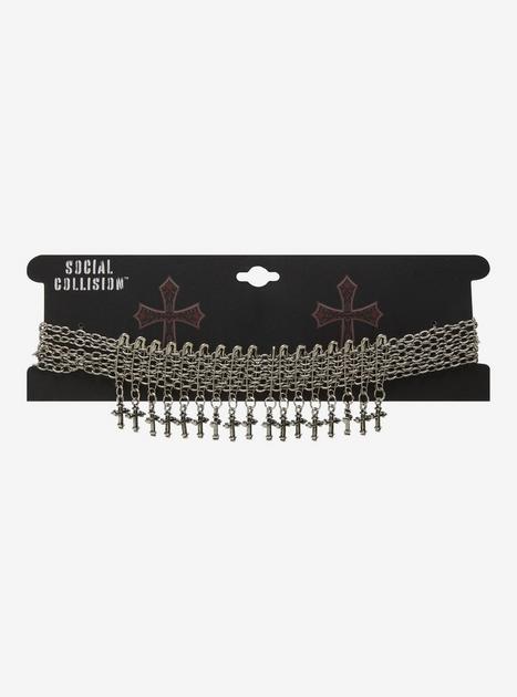 Social Collison Safety Pin Cross Chain Choker | Hot Topic