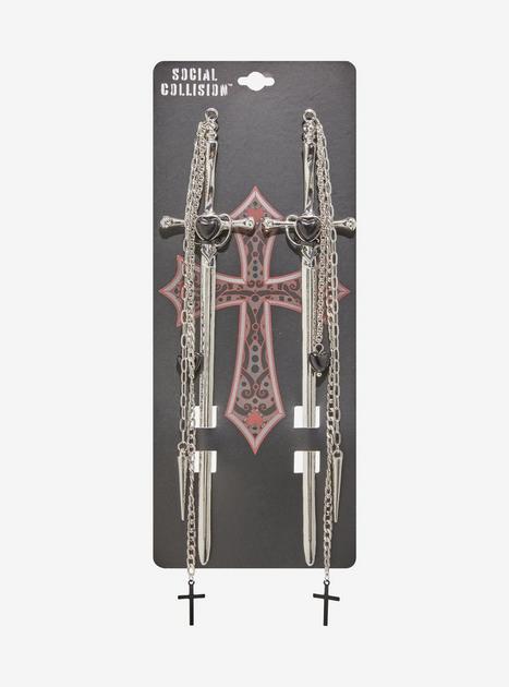 Social Collision Dagger Cross Chain Hair Stick Set | Hot Topic