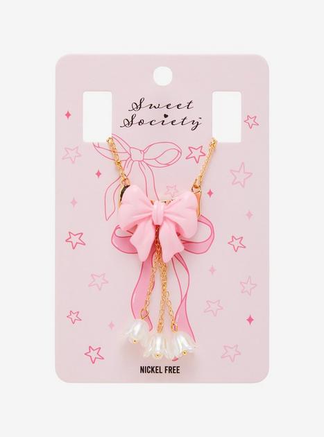 Sweet Society Pink Bow Flower Necklace | Hot Topic