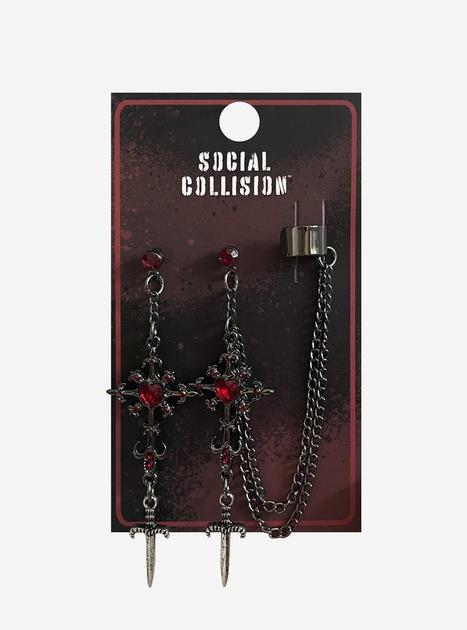 Social Collision Gothic Cross Dagger Cuff Earrings | Hot Topic
