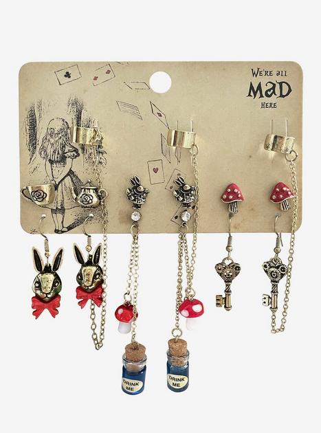 We're All Mad Here Alice Stud & Drop Earrings Set | Hot Topic