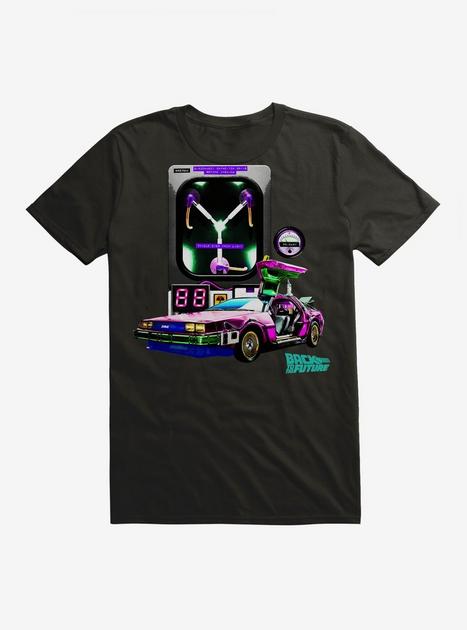 Back To The Future Neon DeLorean Time Machine T-Shirt - BLACK | BoxLunch