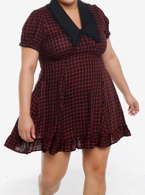 Sweet Society Red & Black Checkered Bib Collar Mini Dress Plus Size ...