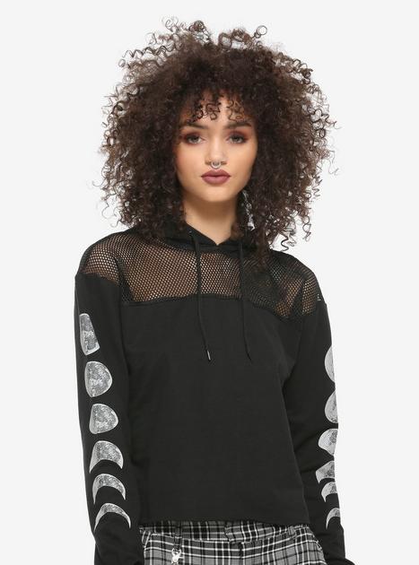 Moon Phases & Mesh Girls Crop Hoodie | Hot Topic
