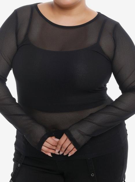 Social Collision Black Fishnet Mesh Girls Long-Sleeve Top Plus Size ...