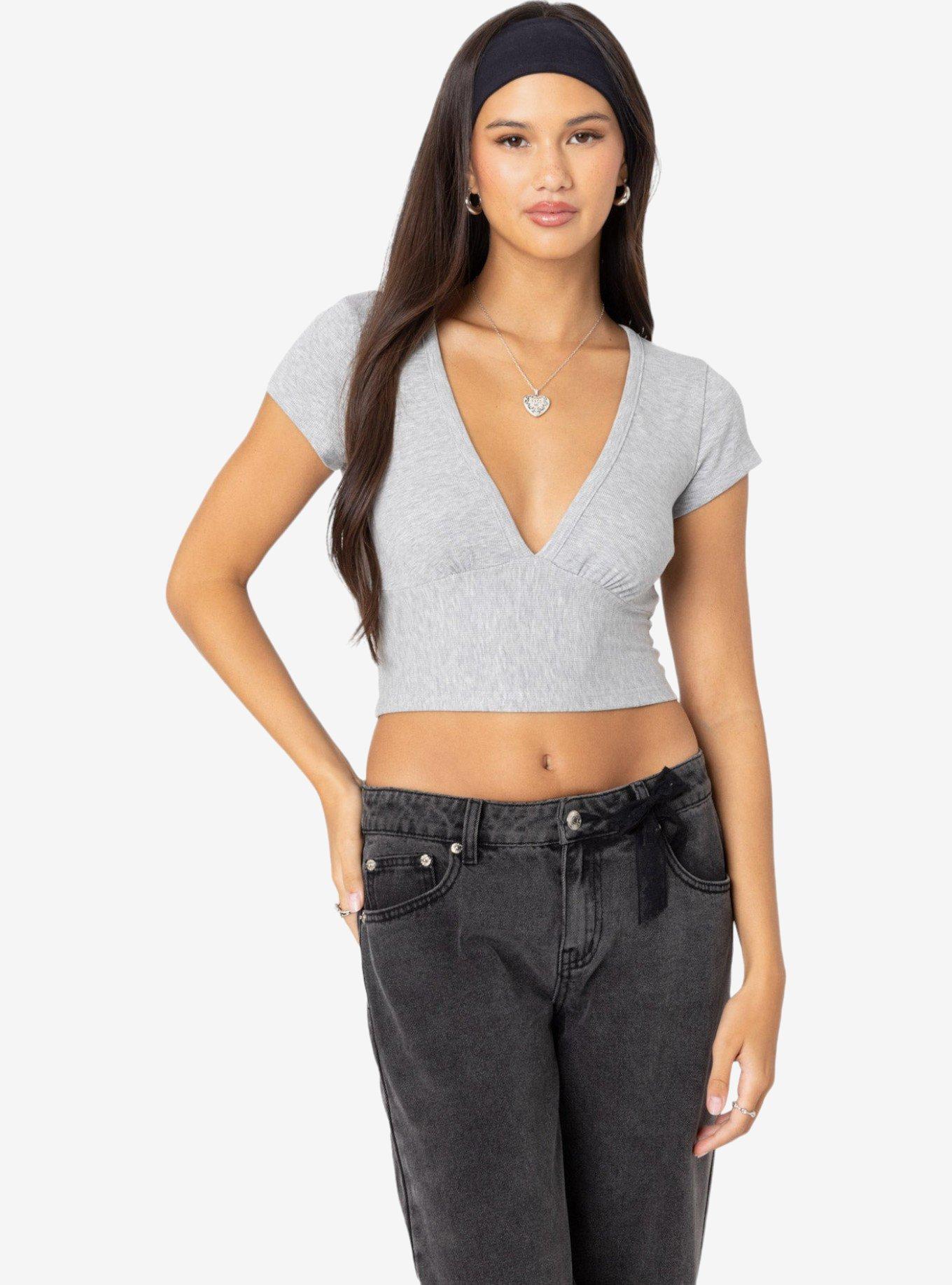Edikted Deep V Neck Crop Top | Hot Topic