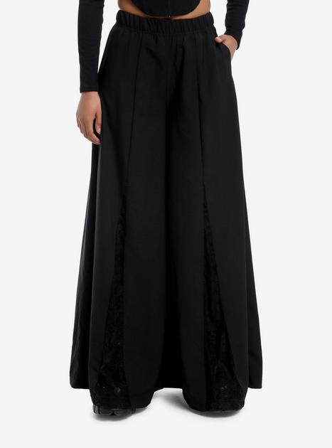 Black Lace Panel Wide Leg Pants | Hot Topic