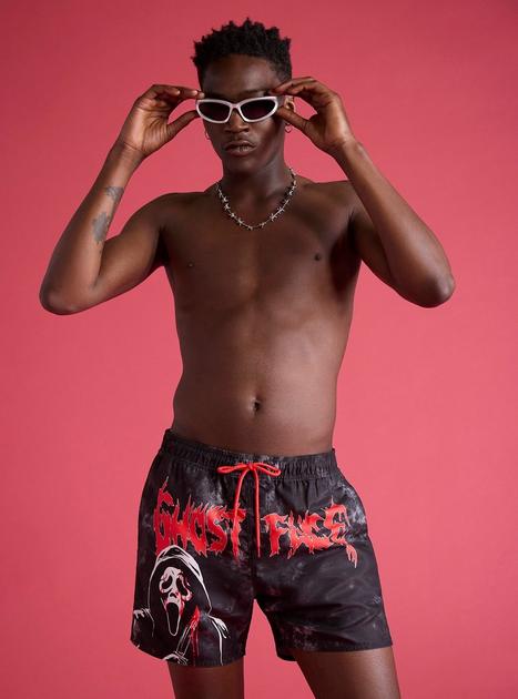Ghost Face Dark Wash Swim Trunks | Hot Topic