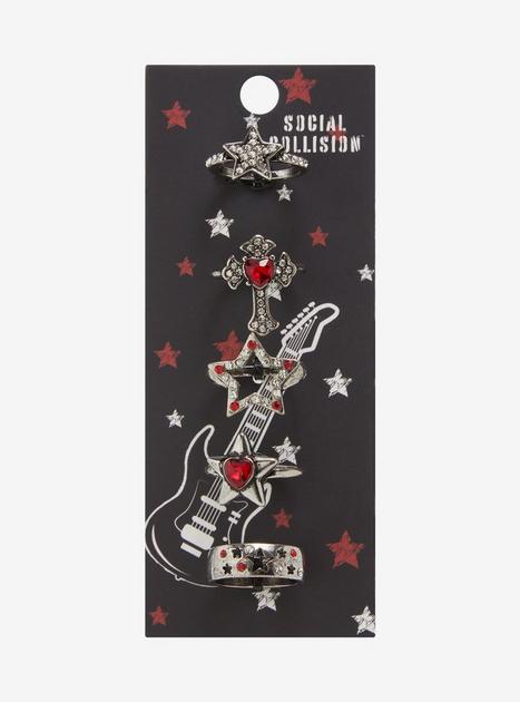 Social Collision Red Star Cross Ring Set | Hot Topic