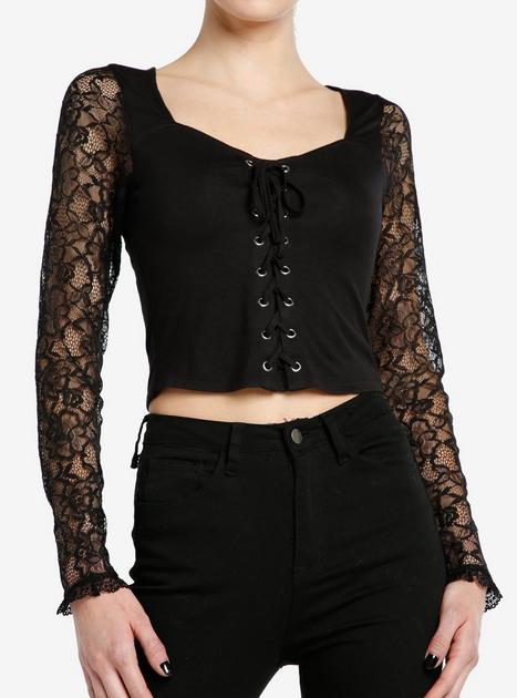 Cosmic Aura Black Lace Sleeve Sweetheart Girls Top | Hot Topic