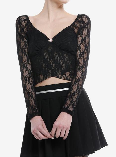 Black Lace Asymmetrical Girls Long-Sleeve Top | Hot Topic