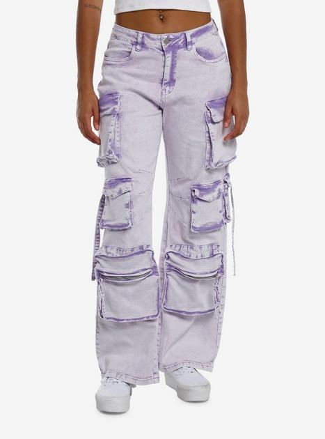 Lavender Acid Wash Multi-Pocket Cargo Pants | Hot Topic